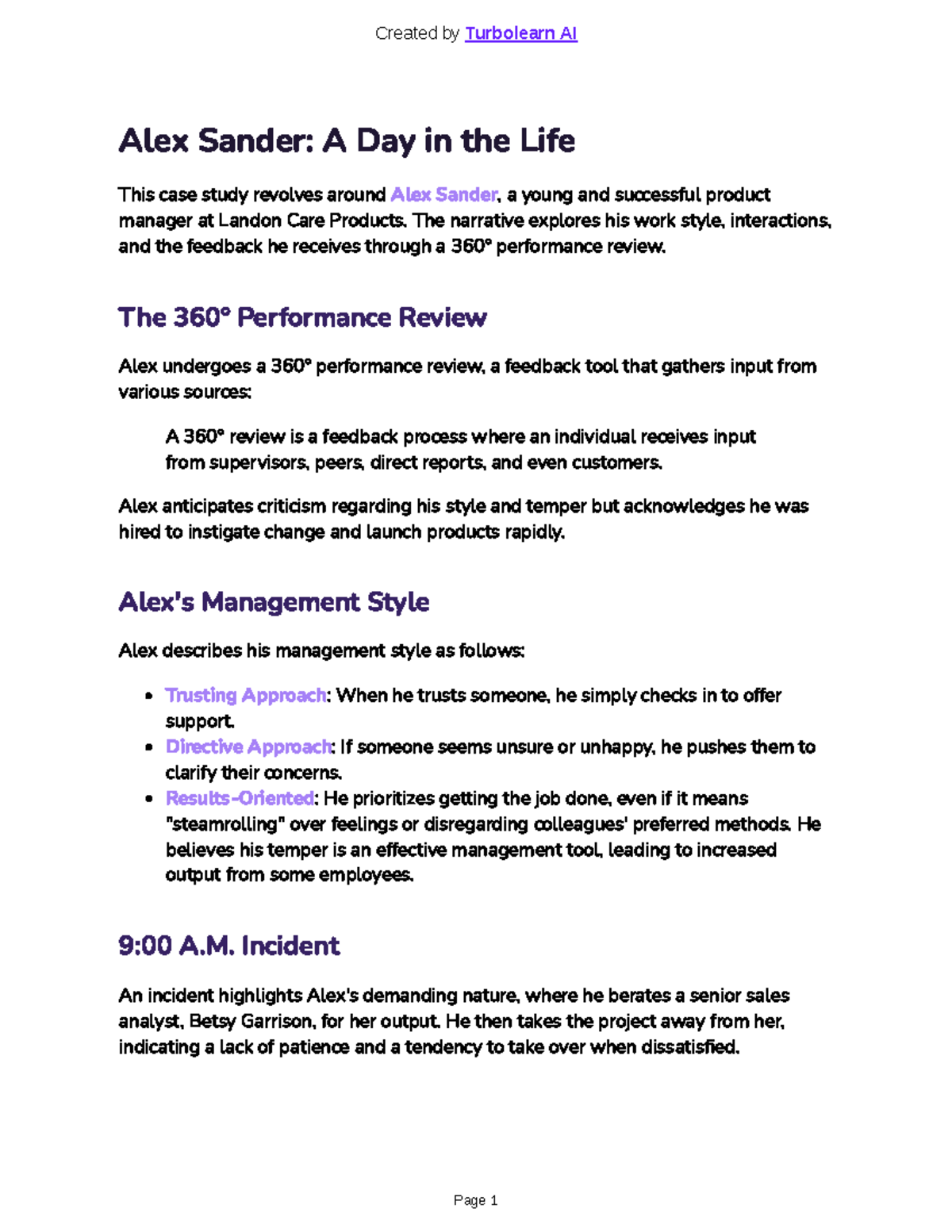 Alex Sander Case Study: Performance Review Insights (AI) - Studocu