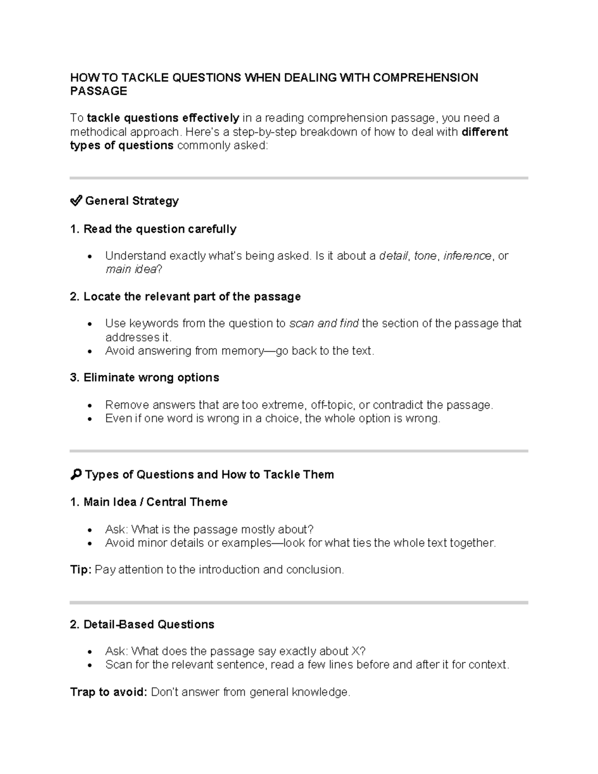 Effective Strategies for Tackling Comprehension Passage Questions - Studocu