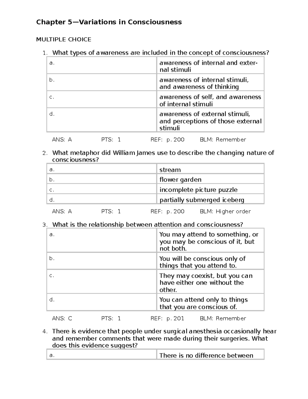 Multiple Choice Questions for Exam - Chapter 5: Variations in ...