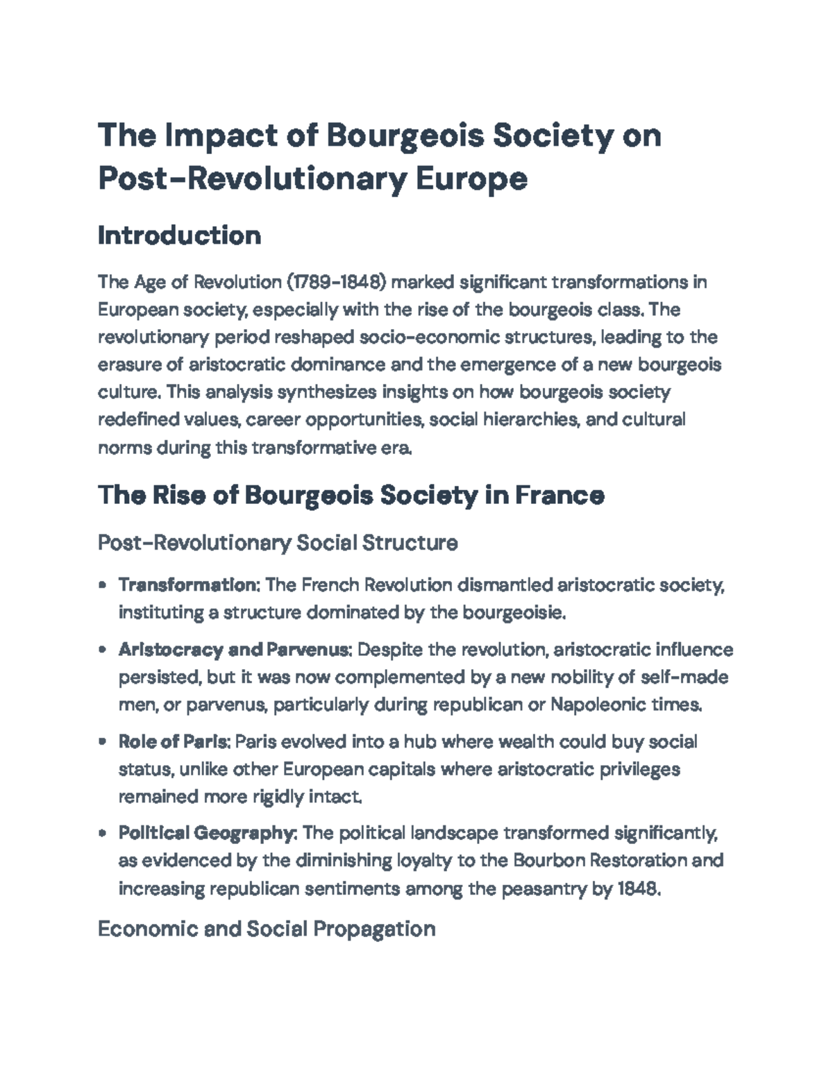 The Impact of Bourgeois Society on Post-Revolutionary Europe - The ...