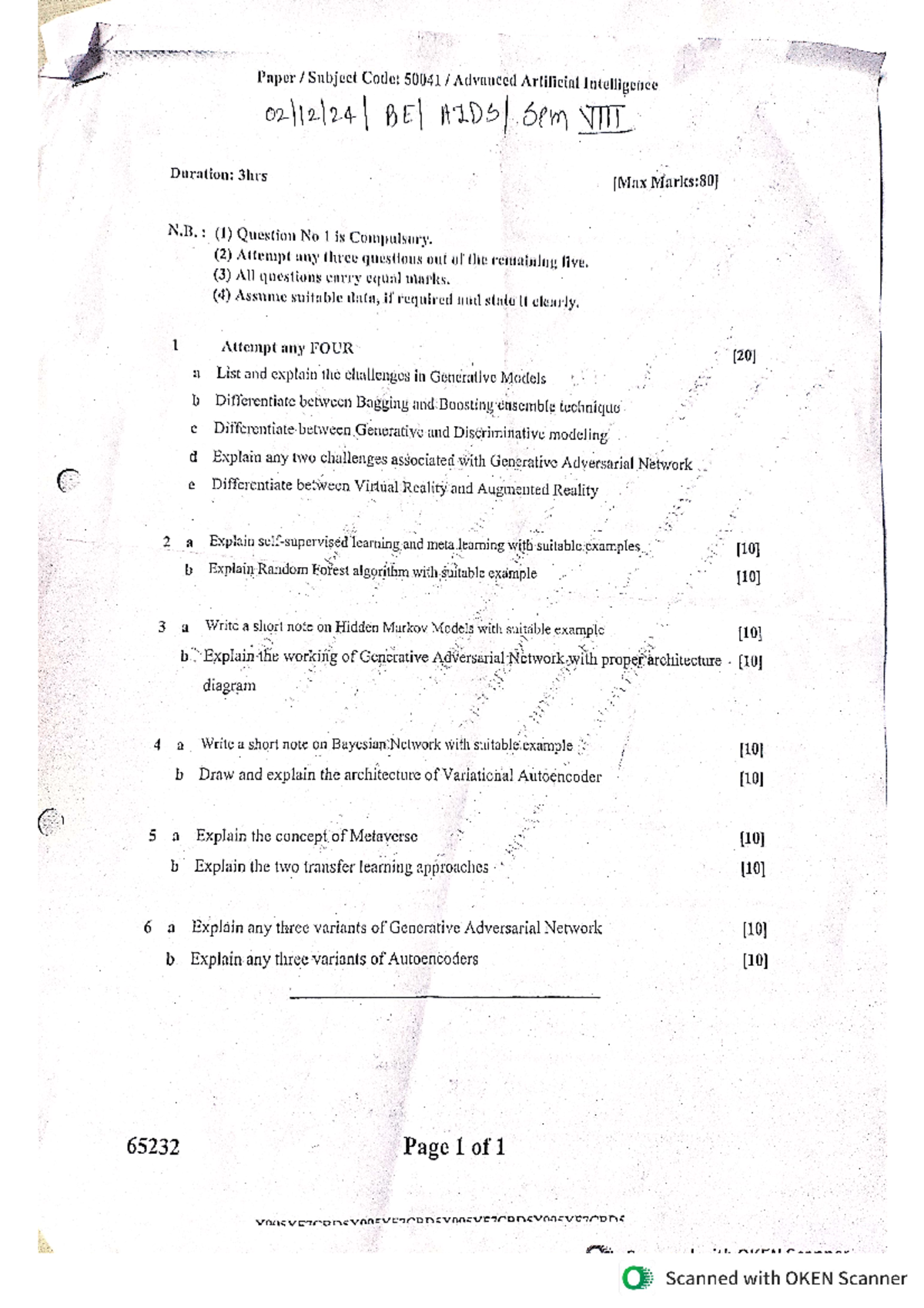 AAI 50041 Winter 2024 - Advanced AI Question Paper - Studocu