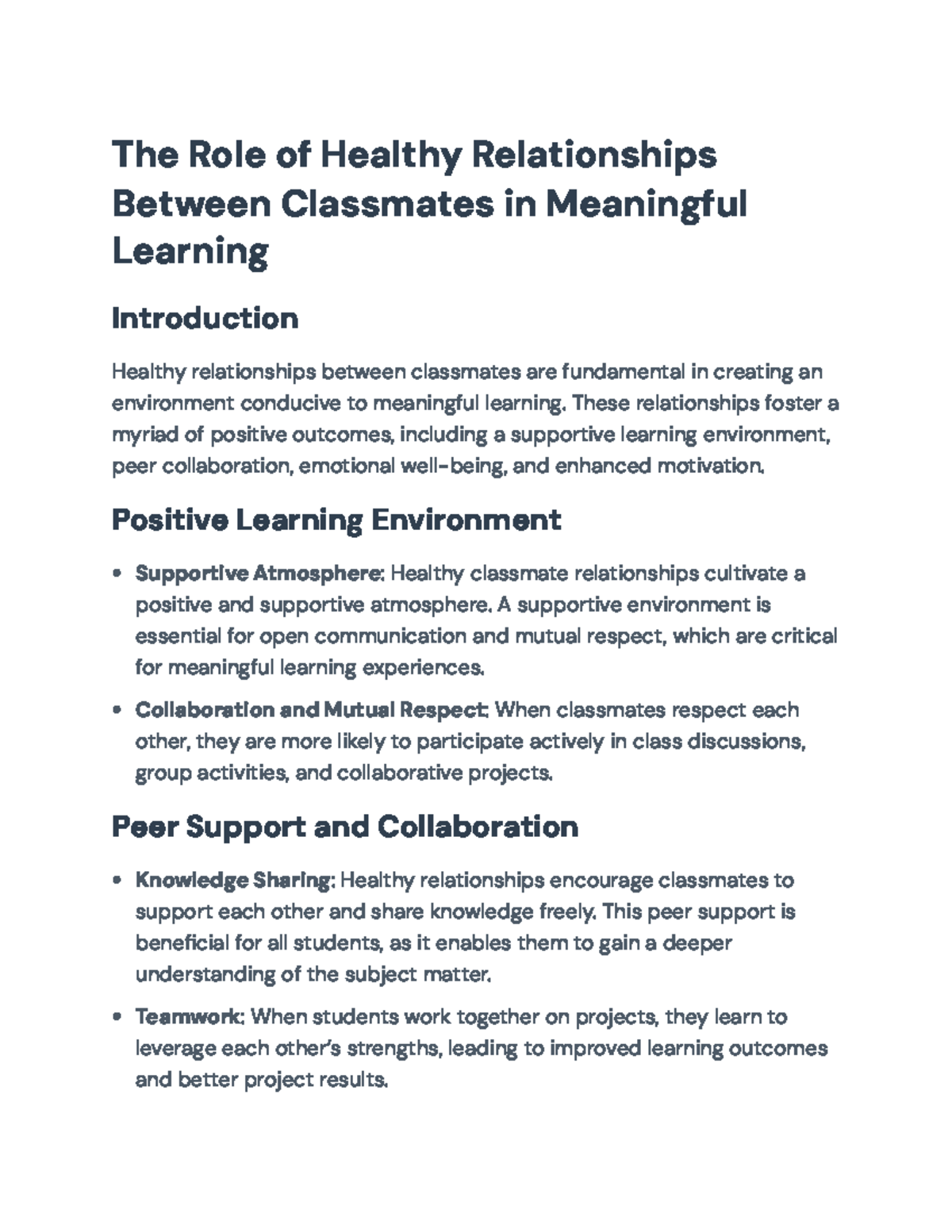 The Impact of Healthy Classmate Relationships on Meaningful Learning ...