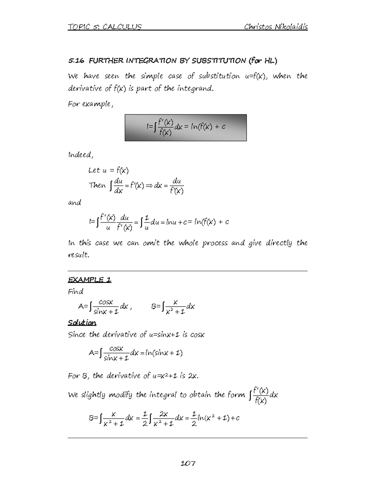 Calculus HL Topic 5: Further Integration Techniques and Applications ...