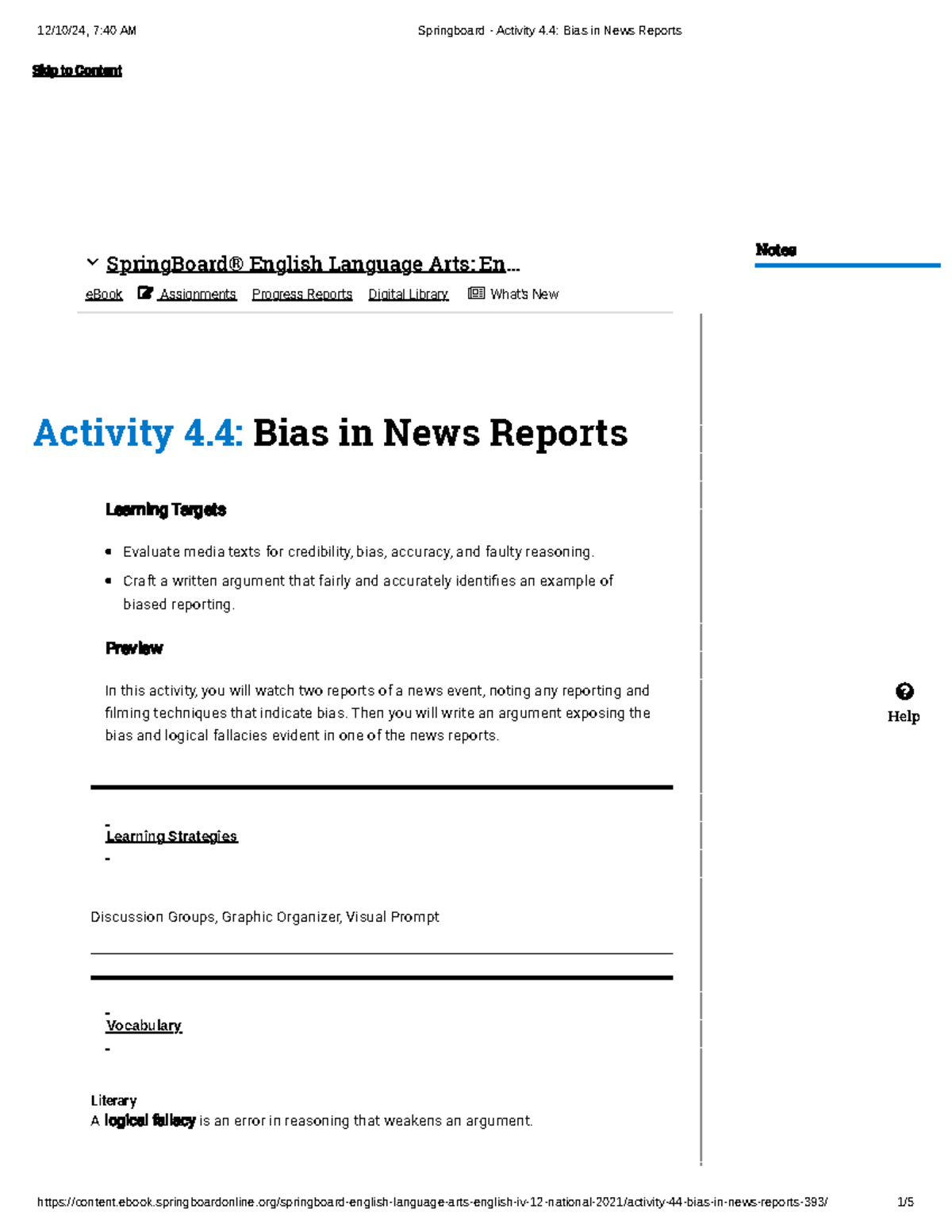 Springboard - Activity 4.4 Evaluating Bias in News Reporting - Studocu