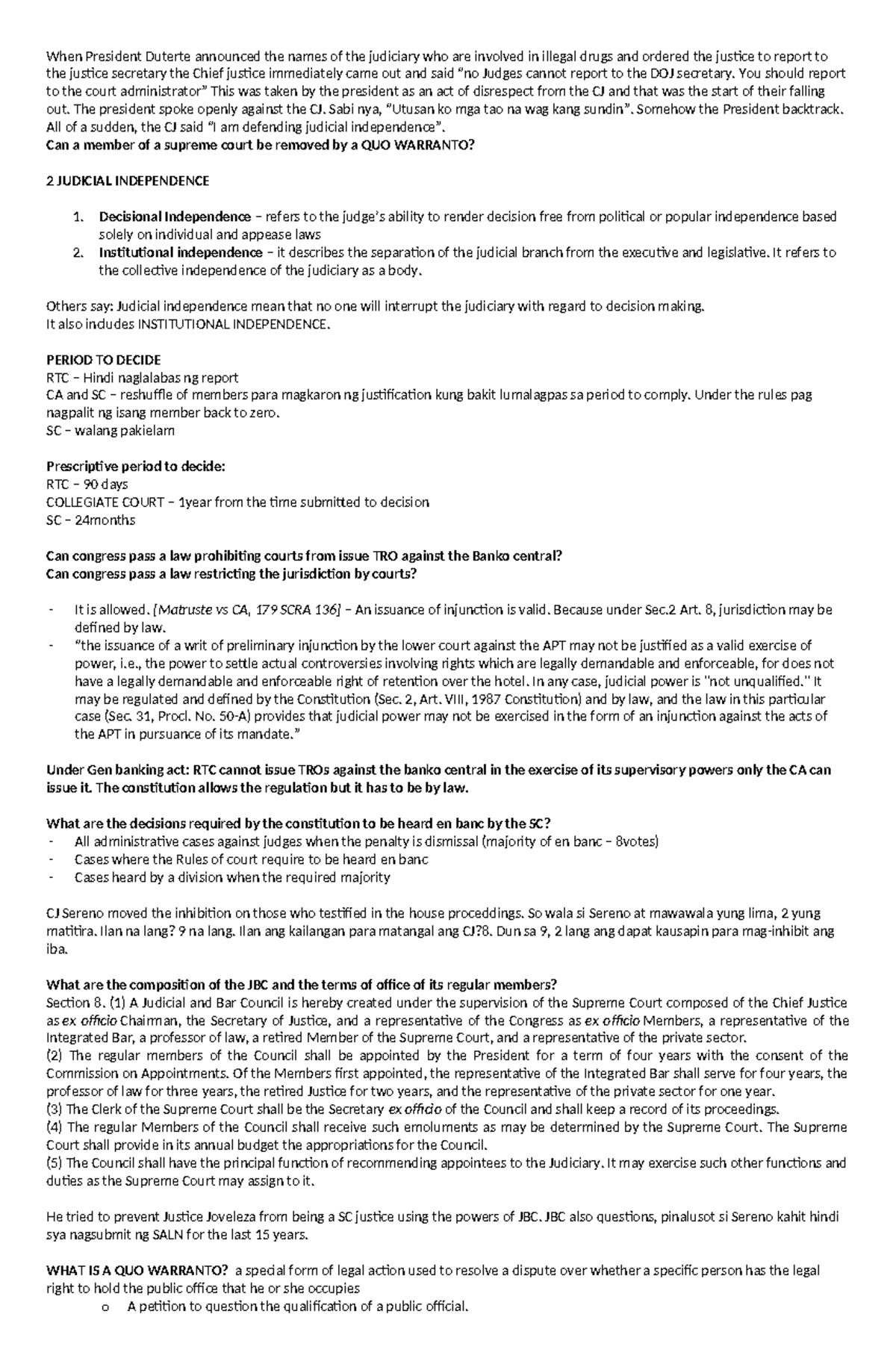 Judicial poli - UNCONSTITUIONAL – It clearly violates the constitution ...
