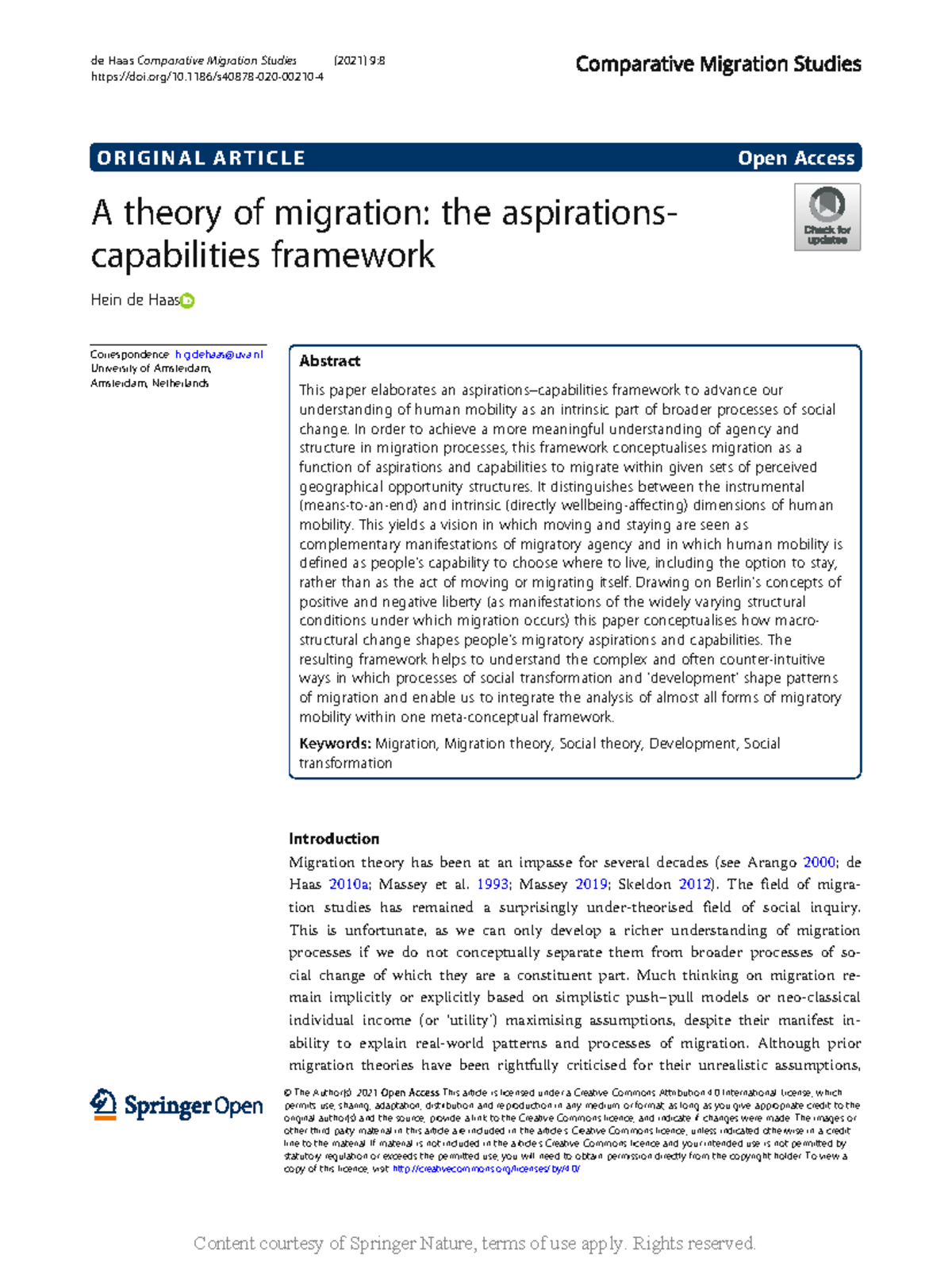 A Theory of Migration: Aspirations-Capabilities Framework Analysis ...