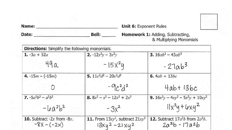 Unit 6: Exponents & Exponential Functions Homework Key 761760082 (2022 ...