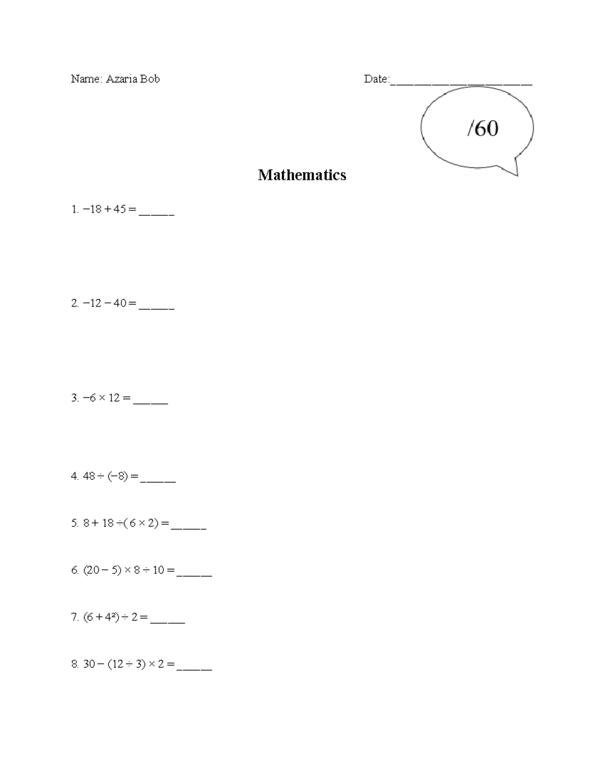 March Test-Form 2: Math & Spanish Quiz - Studocu