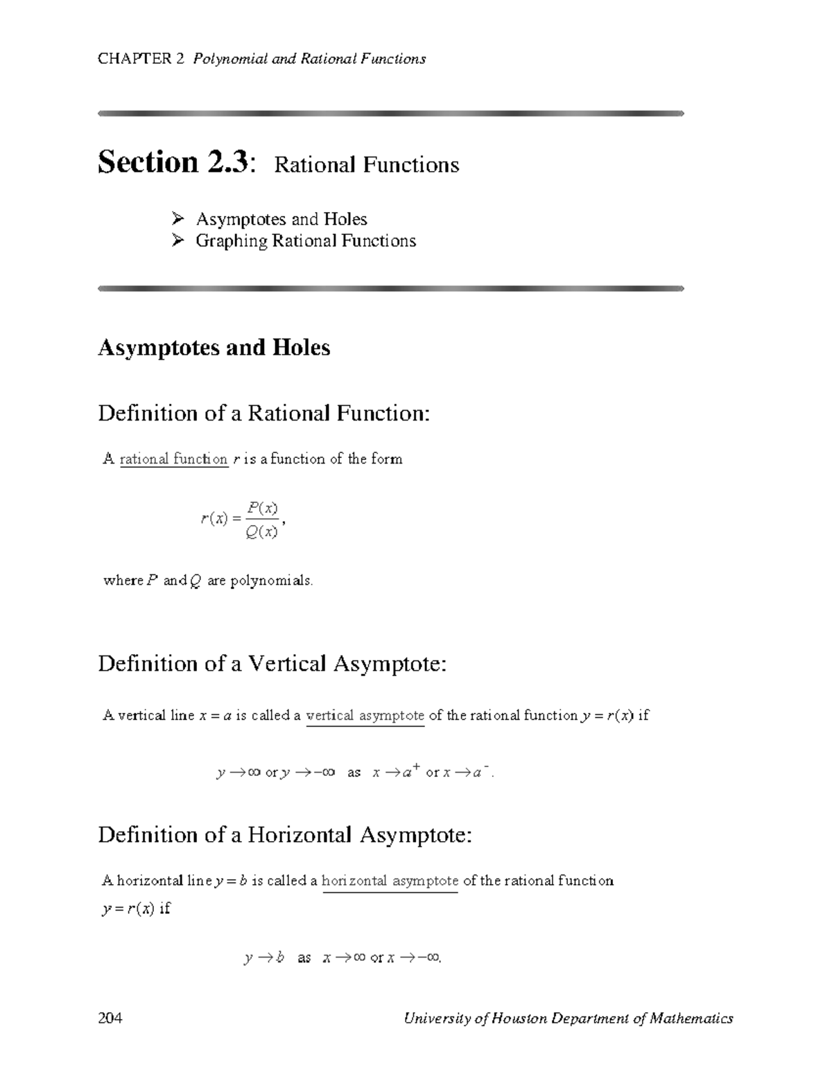 Rational Functions (MATH 1330) - Section 2.3 Overview & Examples - Studocu