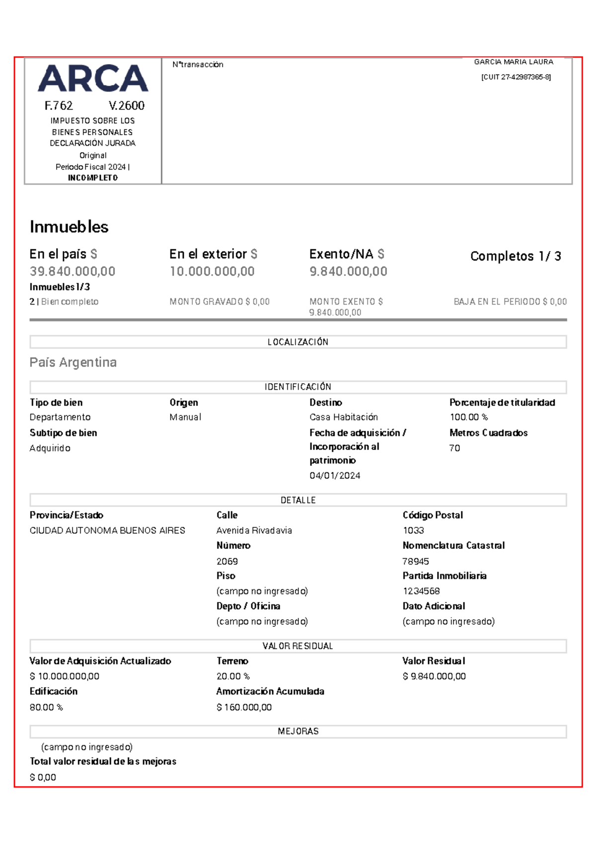 Formulario 762 - Declaración Jurada Bienes Personales 2024 - Studocu