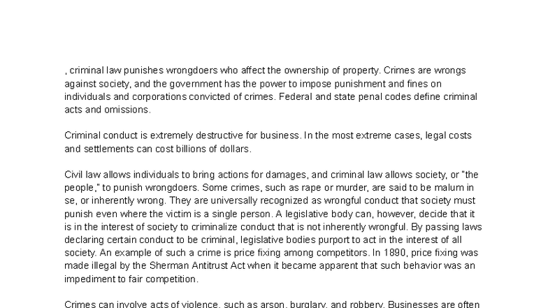 Chapter 13 - , criminal law punishes wrongdoers who affect the ...