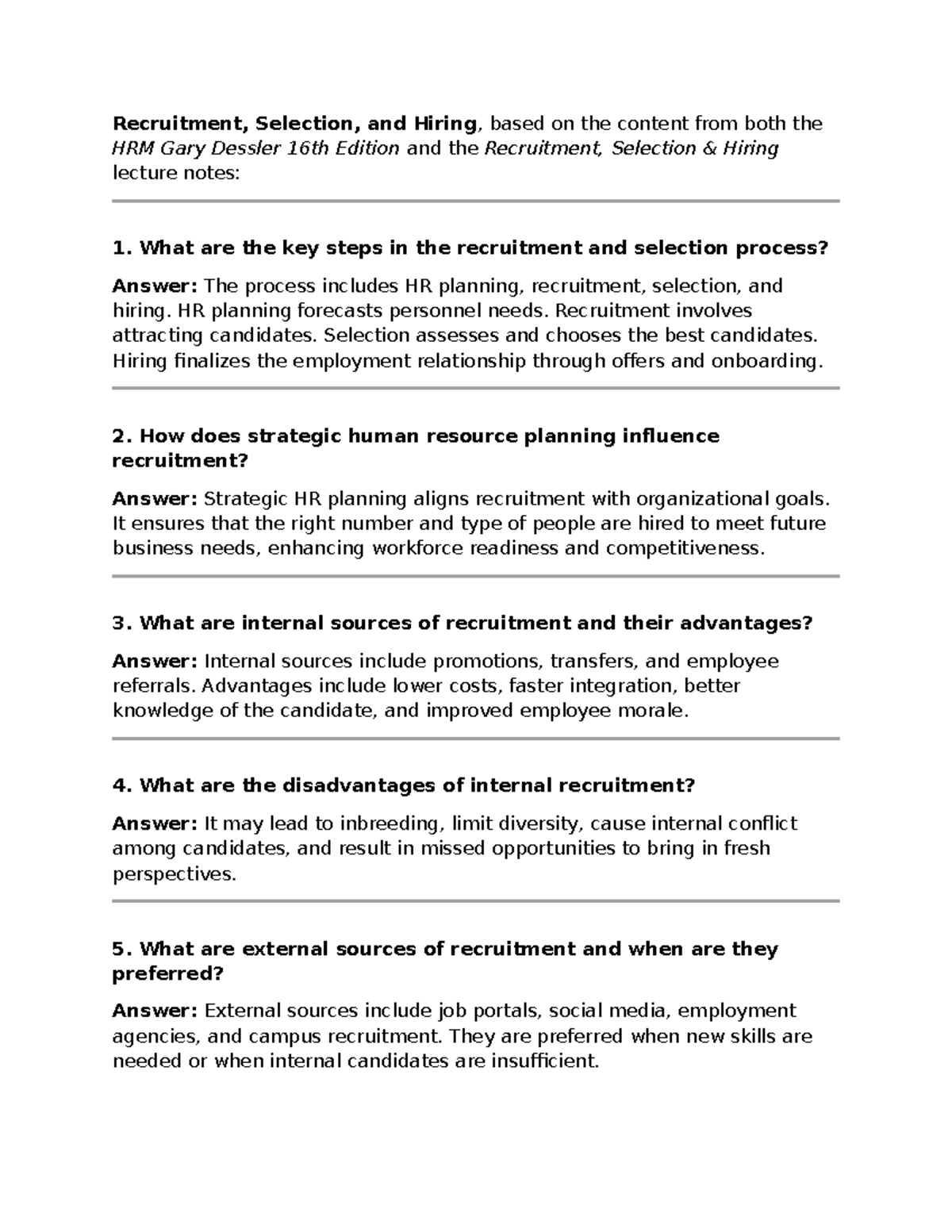 HRM 101: Essay Questions on Recruitment, Selection, and Hiring - Studocu