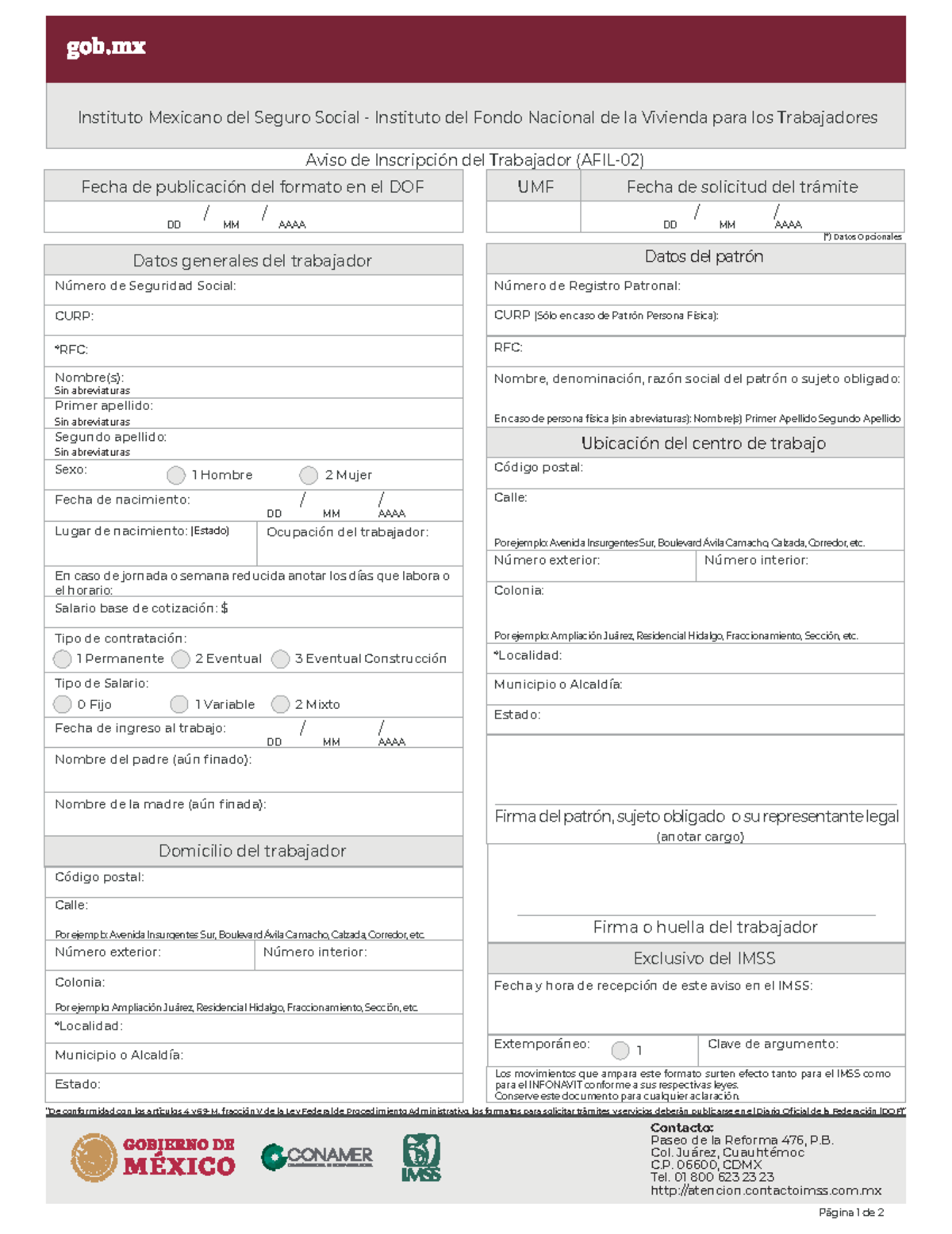AFIL-02 - REGISTRO DE EMPLEADOS IMSS E INFONAVIT - Página 1 de 2 ...