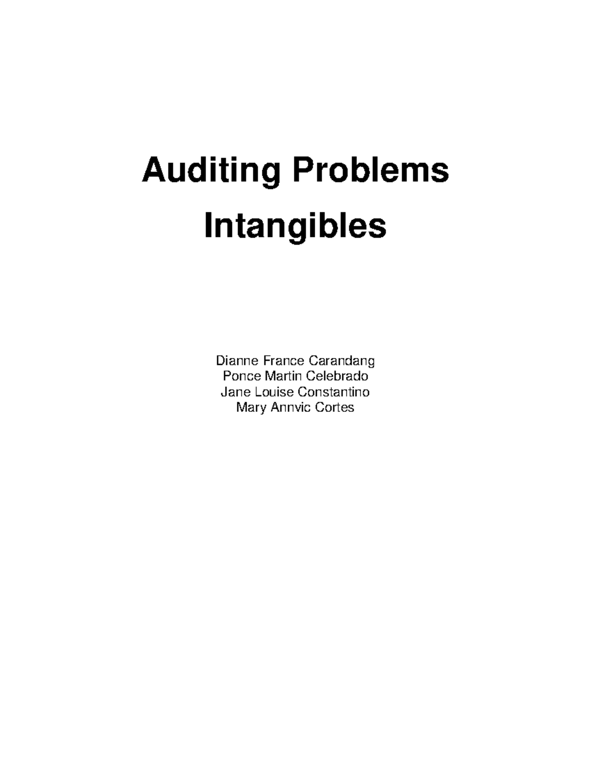 Auditing Problems on Intangibles and R&D Expenses (ACCT 101) - Studocu