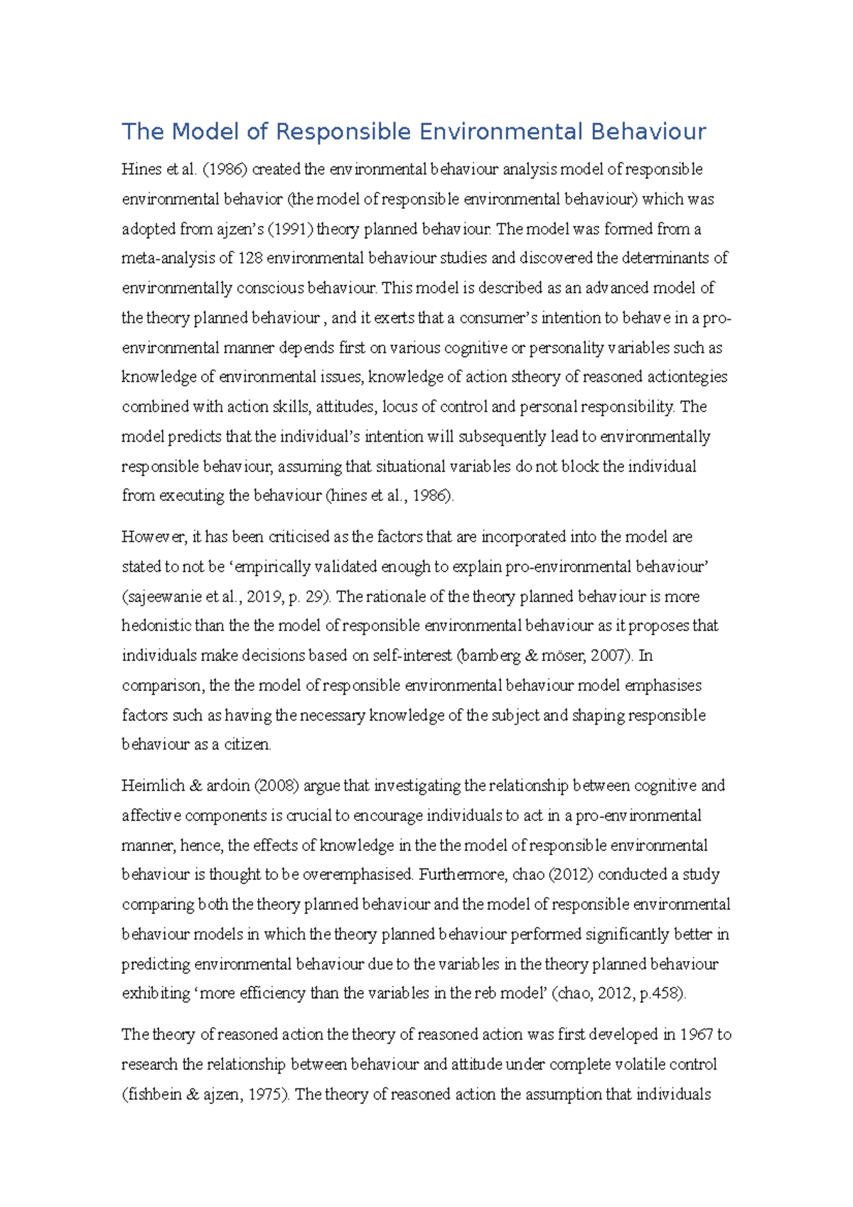 The Model of Responsible Environmental Behaviour: Insights & Critiques ...