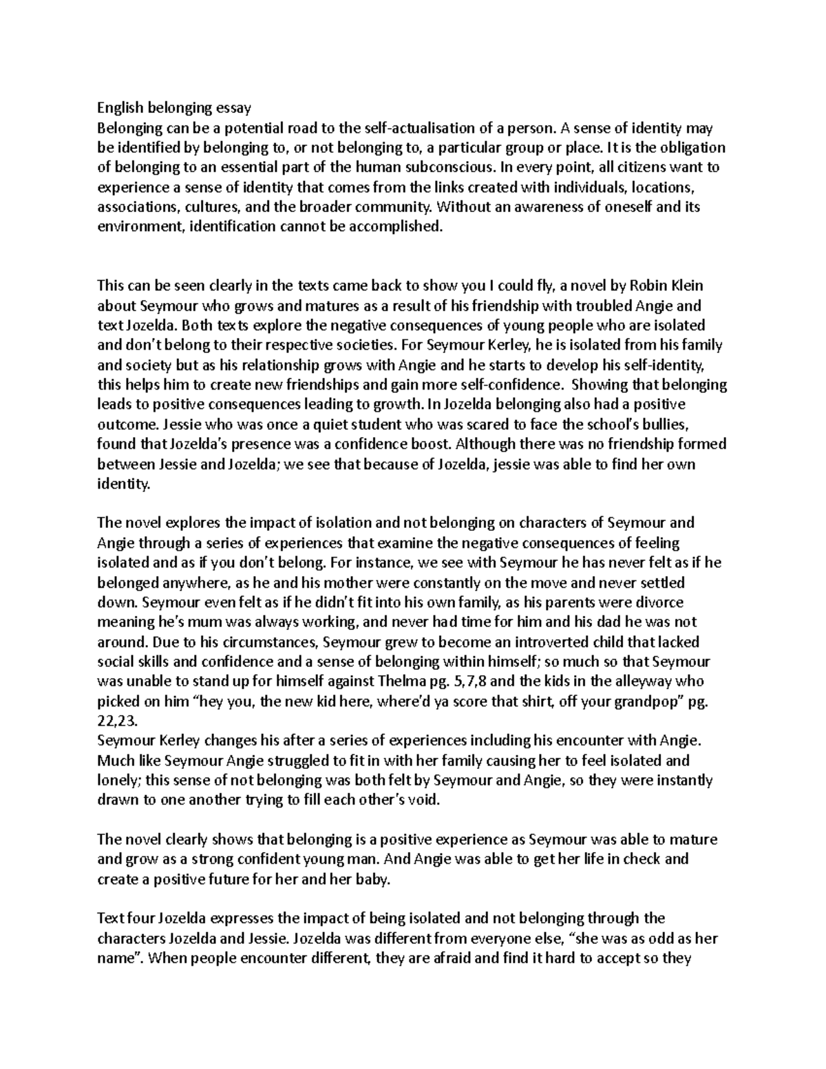 ENG 101: Essay on Belonging and Identity in Textual Contexts - Studocu