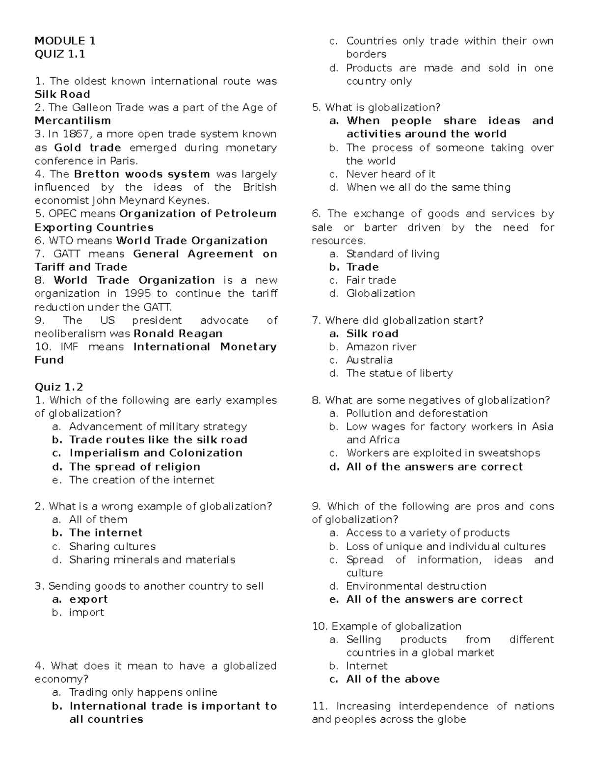 Contemporary World: Module 1-3 Quiz Notes & Insights - Studocu