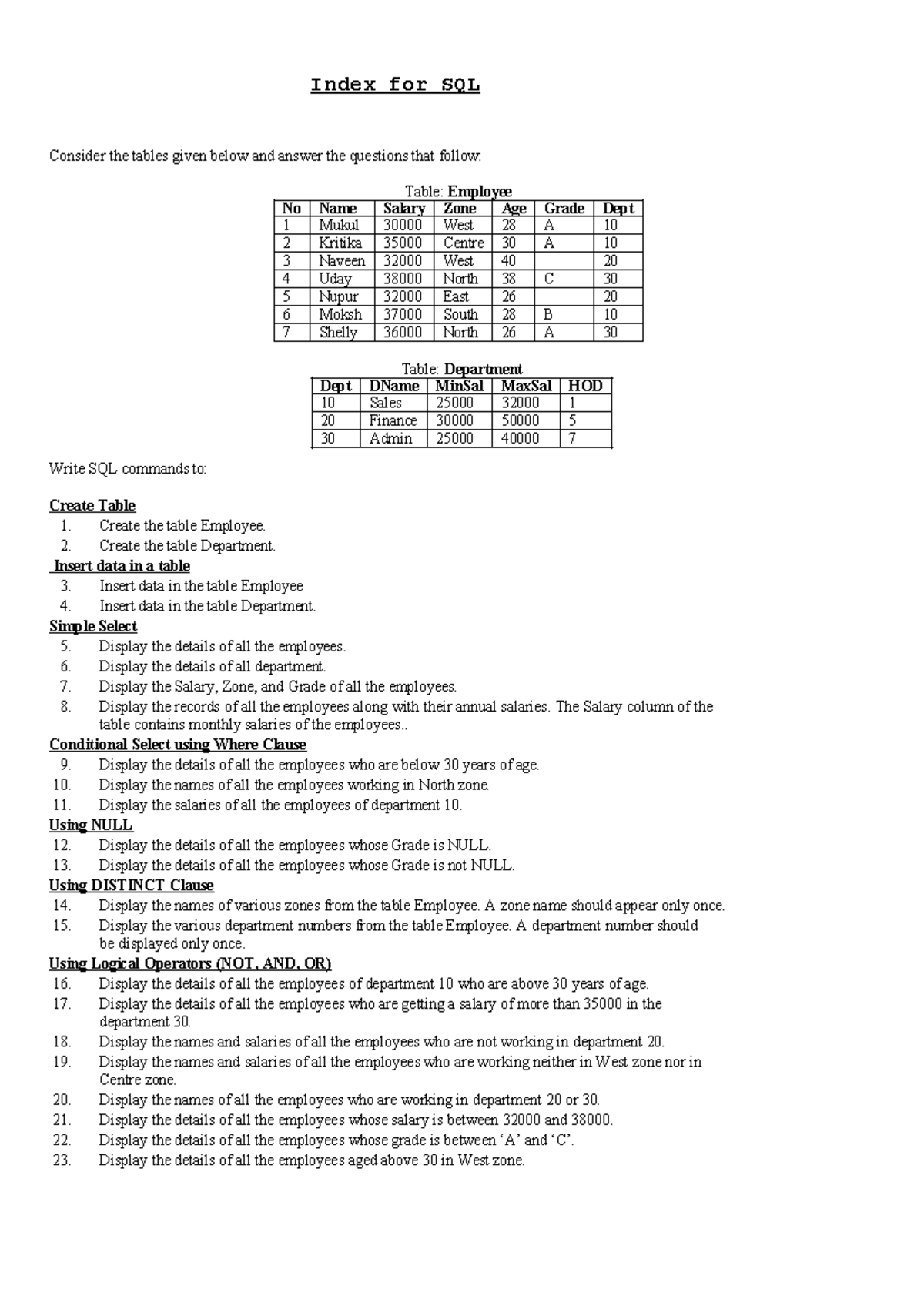 SQL Practical File - Essential Commands and Queries for SQL - Studocu