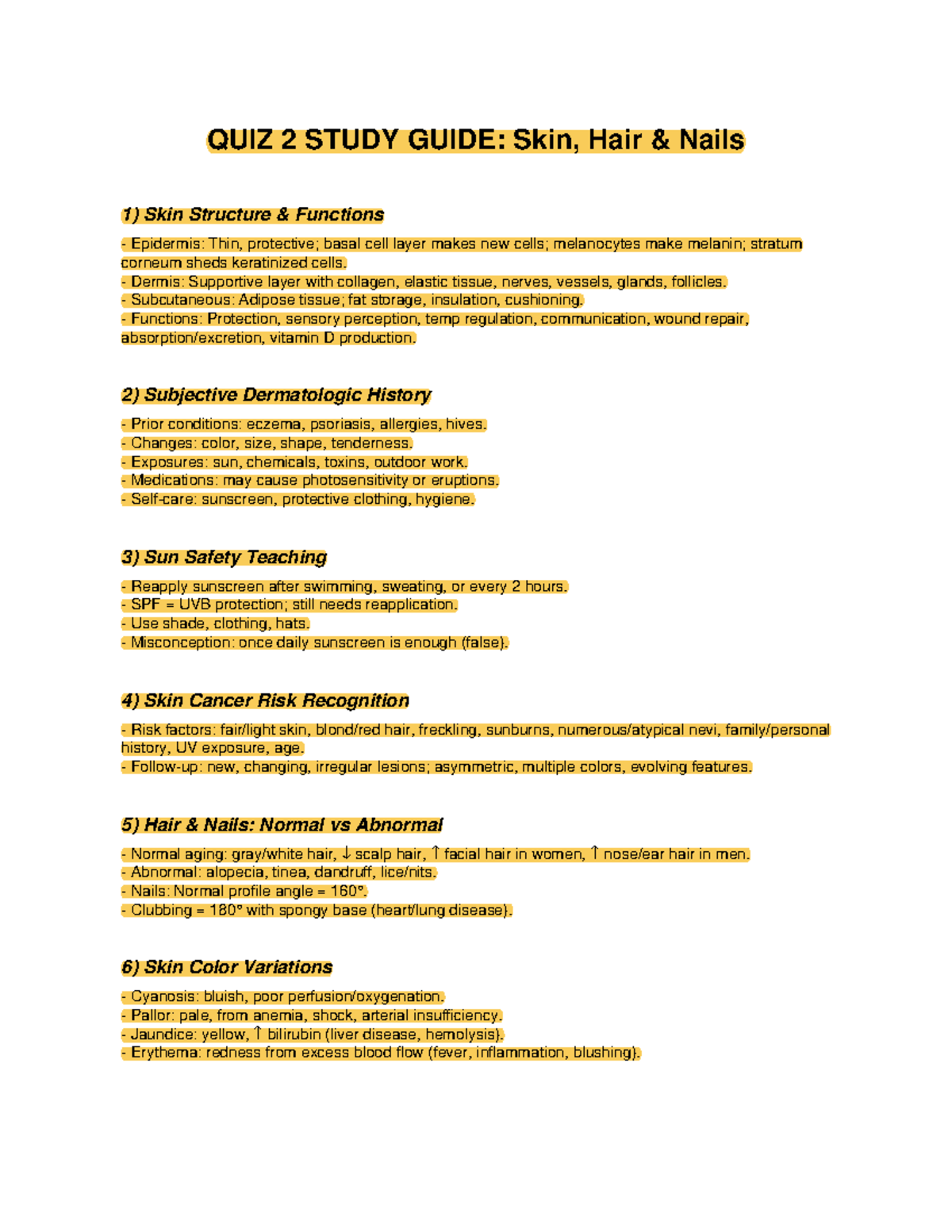QUIZ 2 STUDY GUIDE: Skin, Hair, and Nails Overview - Studocu