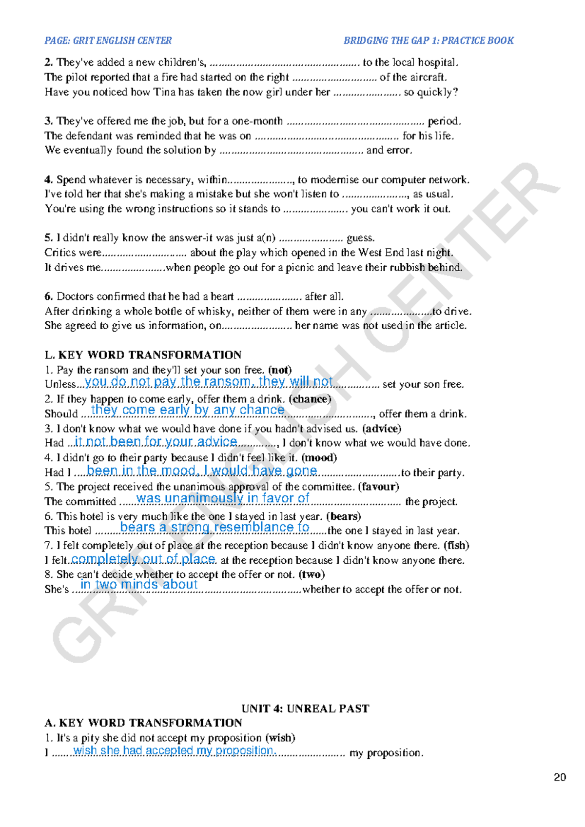 UNIT 4: PRACTICE EXERCISES - CPE - Studocu
