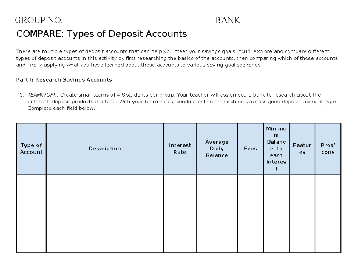 GROUP COMPARE: Exploring Types of Deposit Accounts for Savings Goals ...