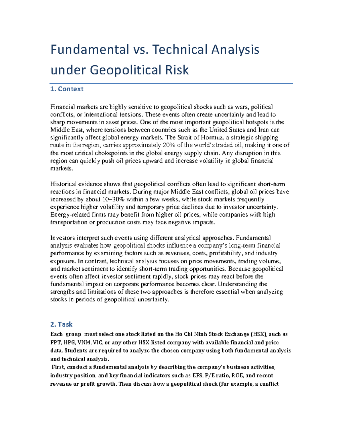 FA vs. TA Analysis under Geopolitical Risk - Group Presentation - Studocu
