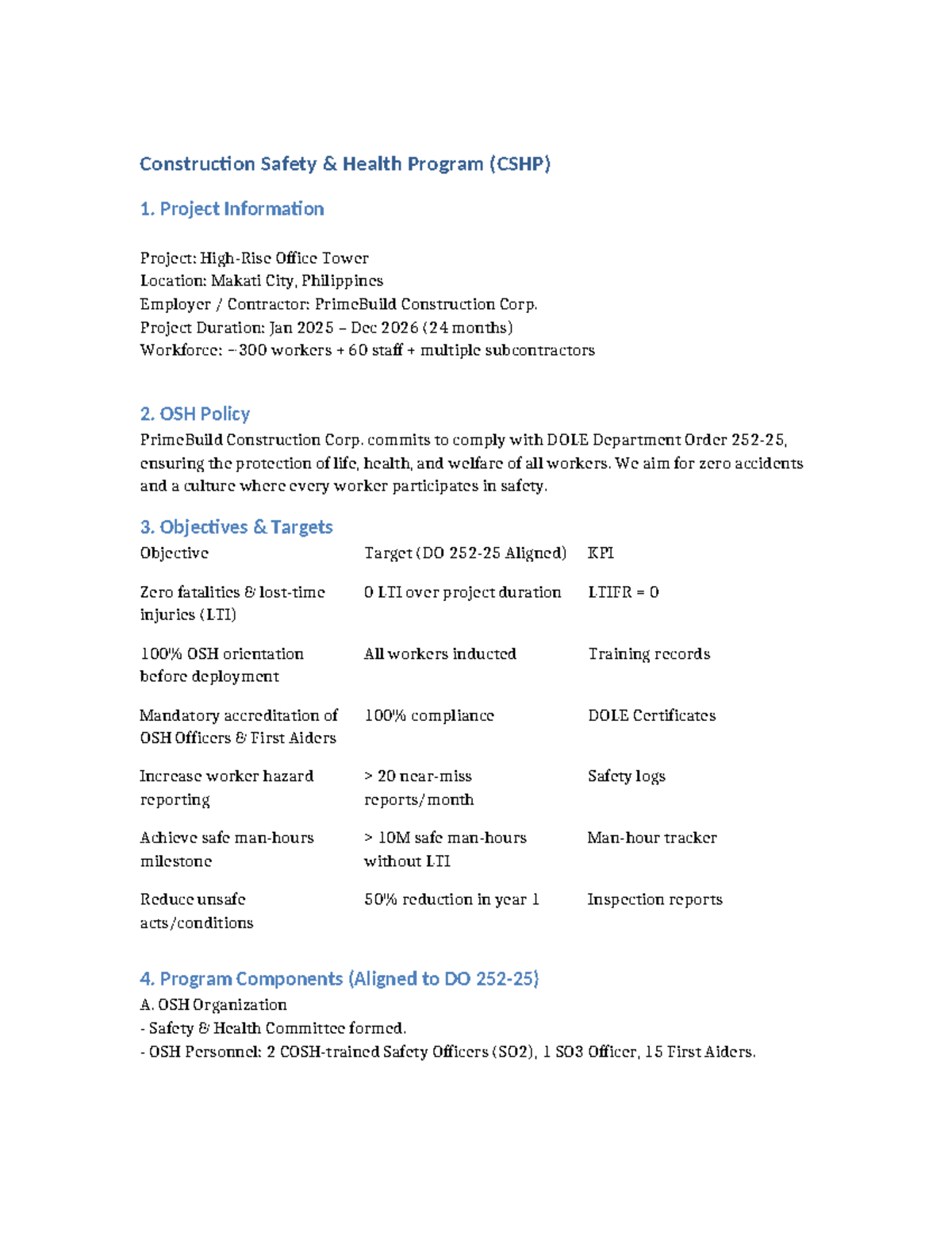 Construction OSH Program Overview DO252-25 - Studocu
