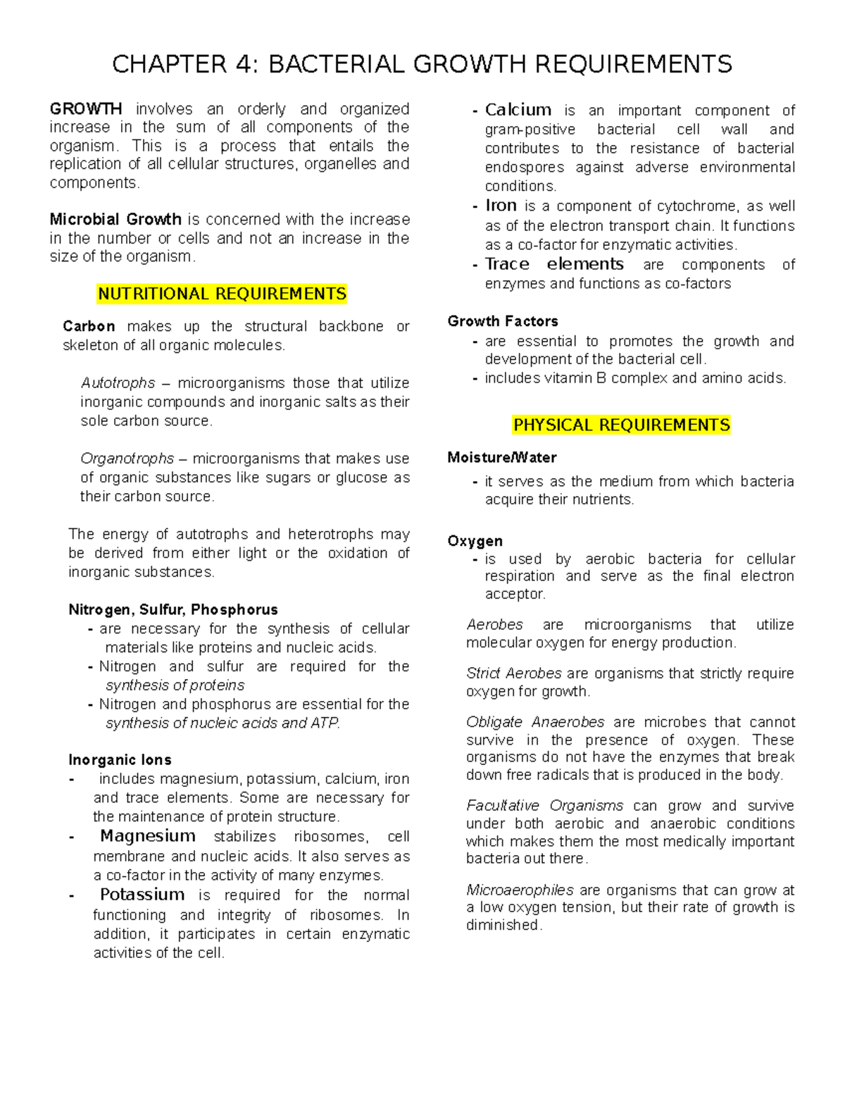 CHAPTER 4: BACTERIAL GROWTH REQUIREMENTS AND NUTRITIONAL FACTORS - Studocu