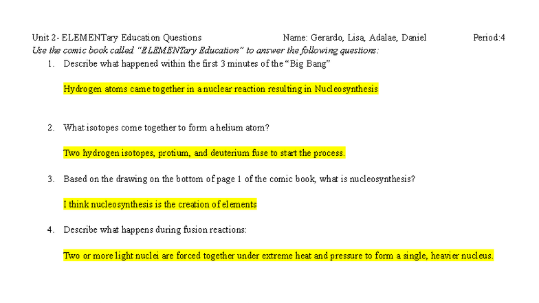 Unit 2 - Elementary Education: Nucleosynthesis & Fusion Reactions - Studocu