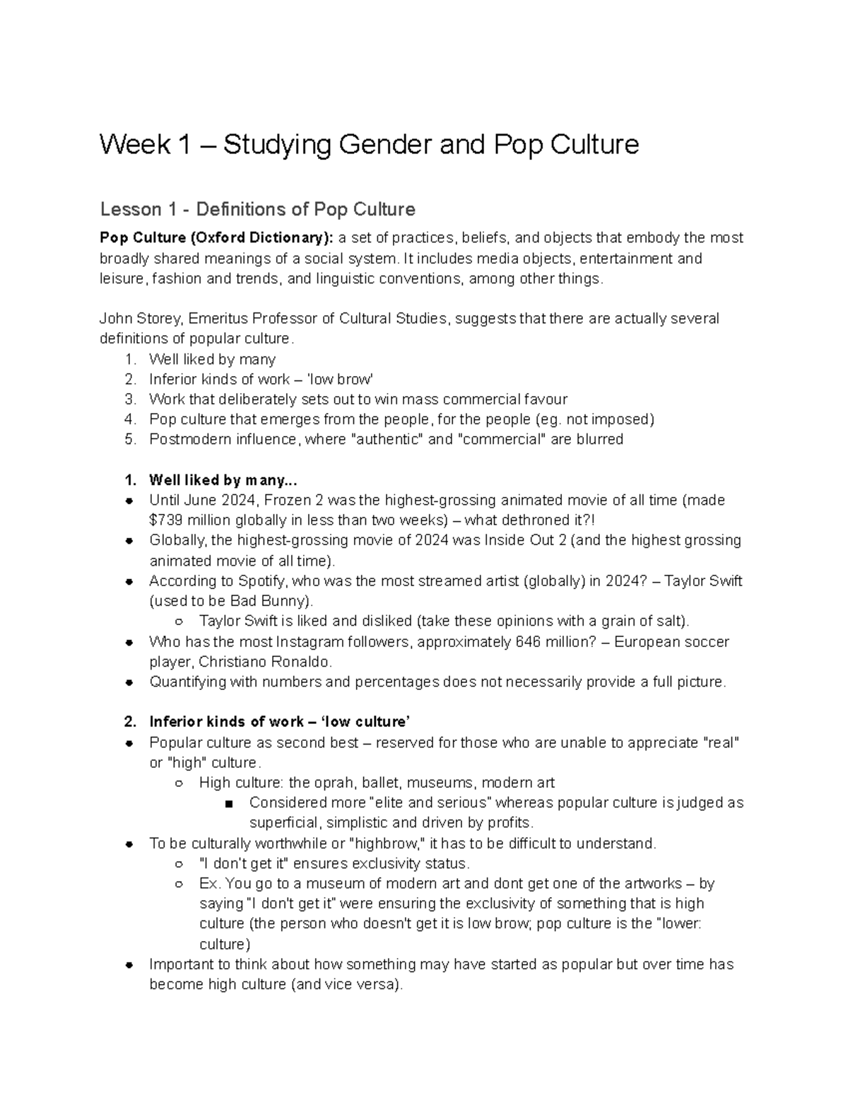 2161 Gender and Pop Culture: Week 1 Lesson on Definitions and ...