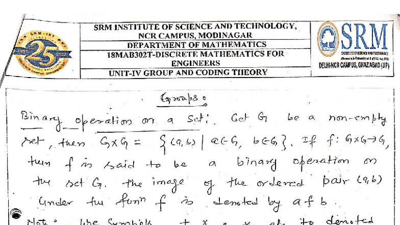 Group and Coding Theory Notes for SRM IST (MATH 101) - Studocu