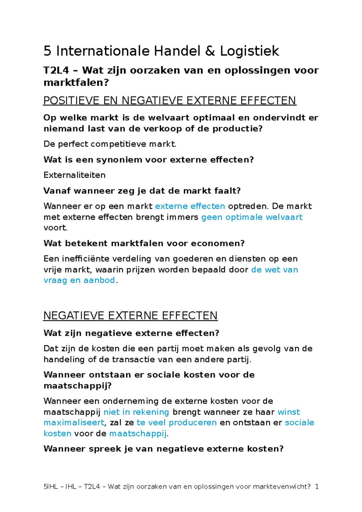 5IHL IHL T2L4 - Oorzaken en Oplossingen voor Marktfalen en Externe ...