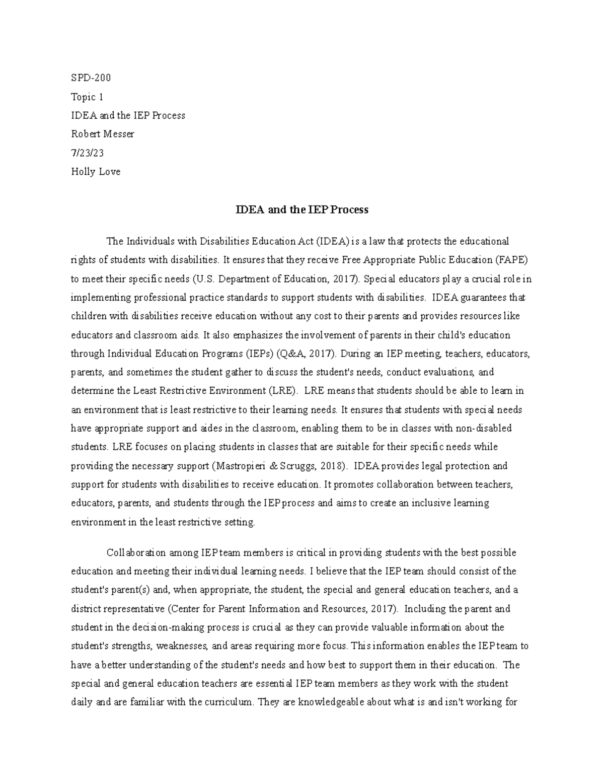 SPD-200 Final Exam: Understanding IDEA and the IEP Process - Studocu