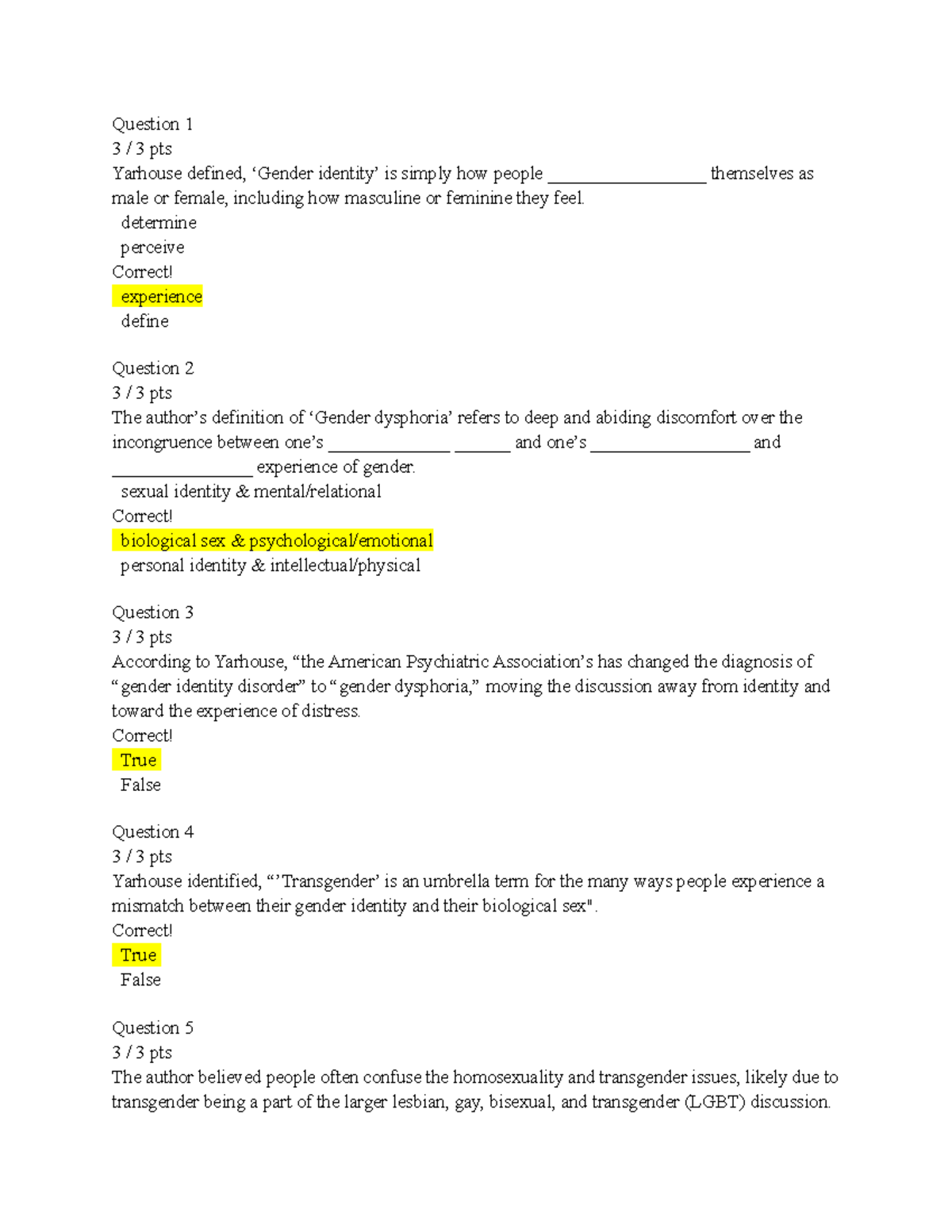 Quiz 12: Insights on the Transgender Phenomenon and Gender Dysphoria ...