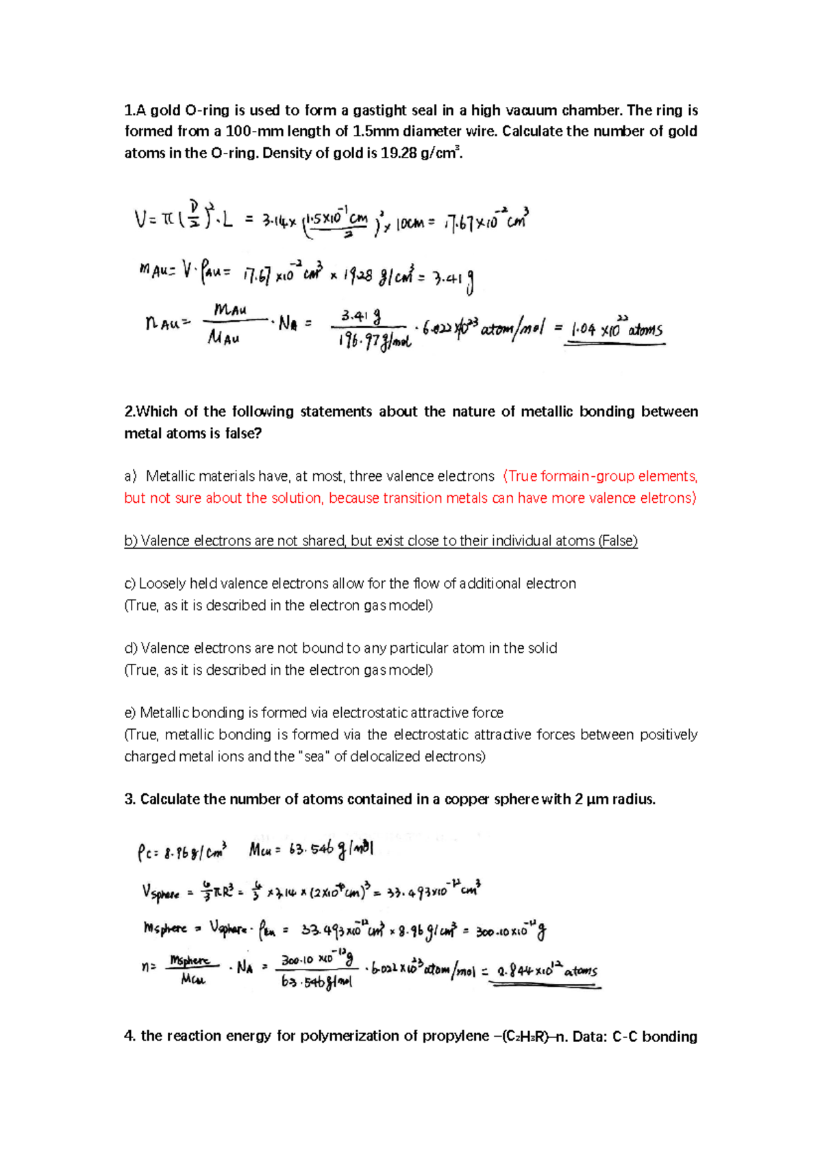 Assignment 1 Solution: Metallic Bonding & Calculations in Chemistry ...