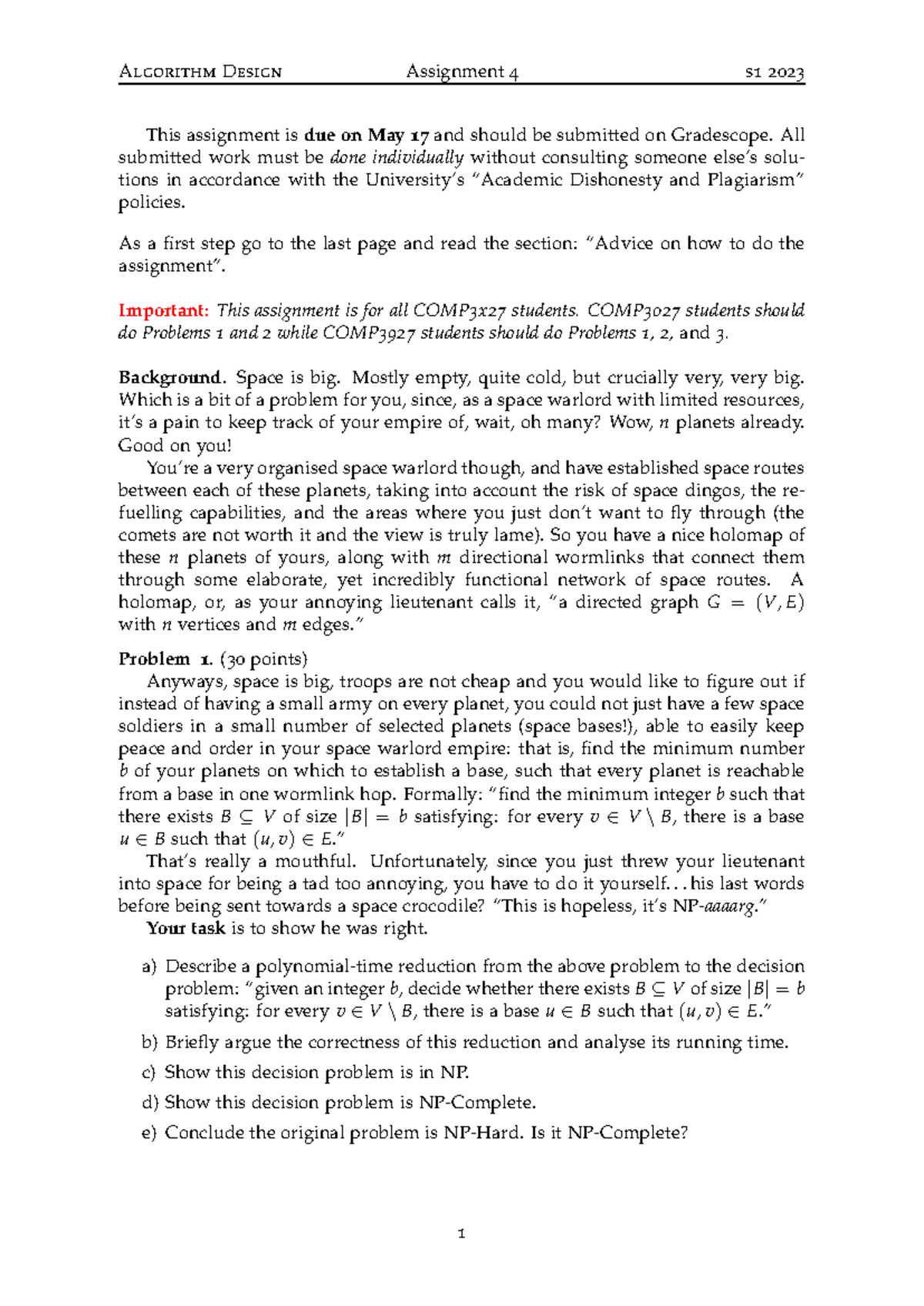 Assignment 4 (COMP3027 and 3927) - This assignment is due on May 17 and ...