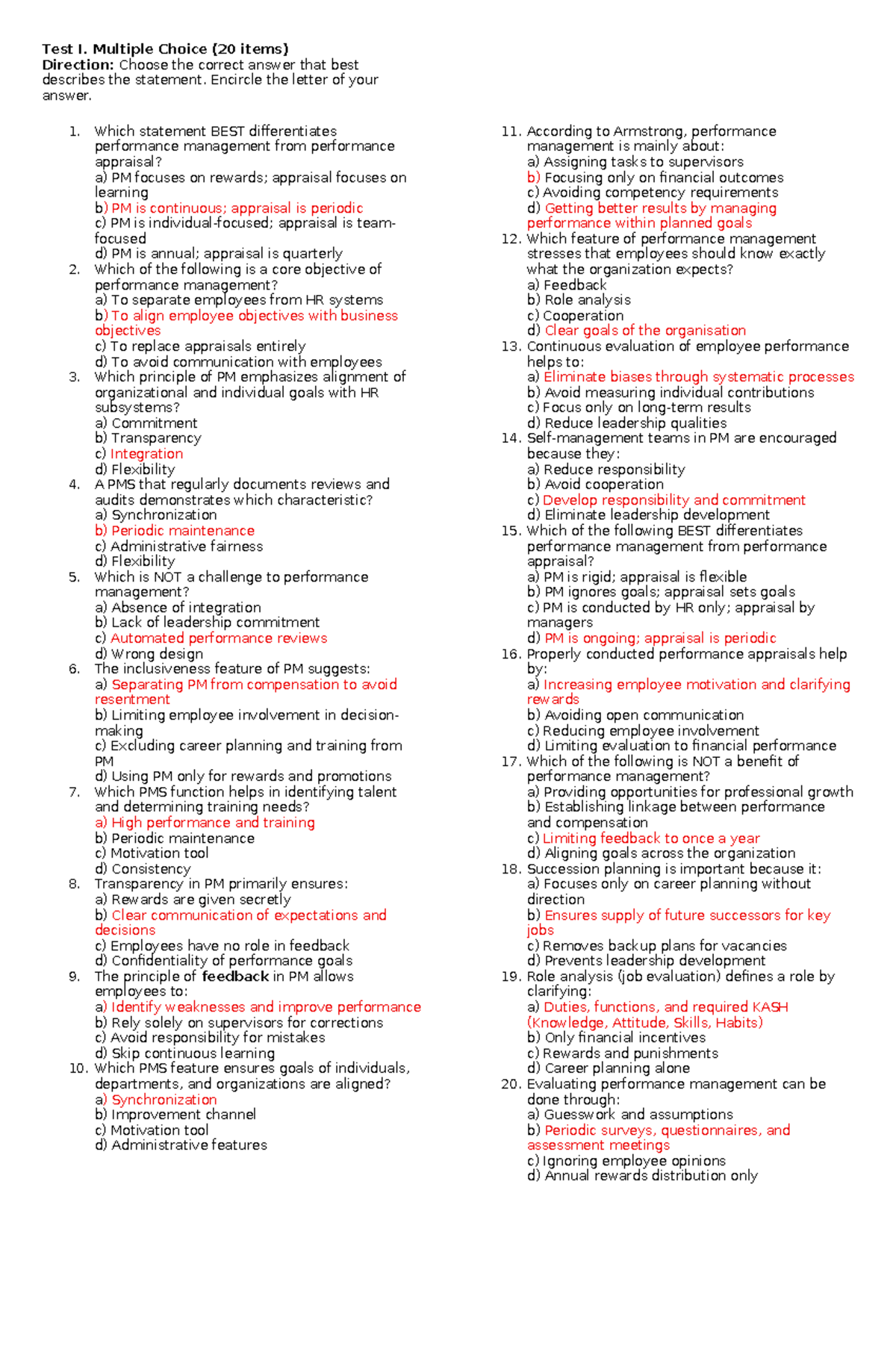 PMS - Quiz 1: Performance Management System Overview - Studocu