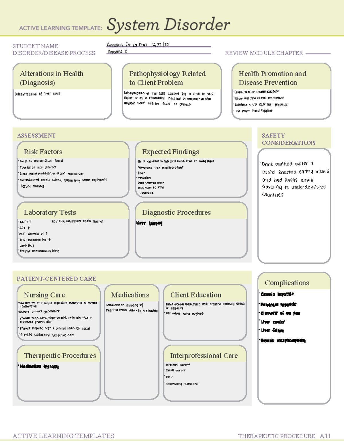 Hepatitis C - ATI TEMPLATE - STUDENT NAME DISORDER/DISEASE PROCESS ...