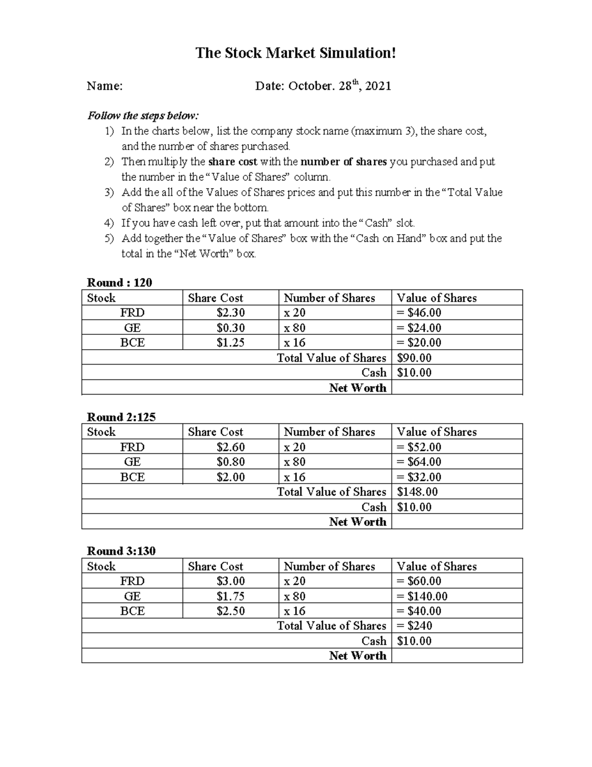 Stock Market Simulation Exercise: October 2021 - Studocu