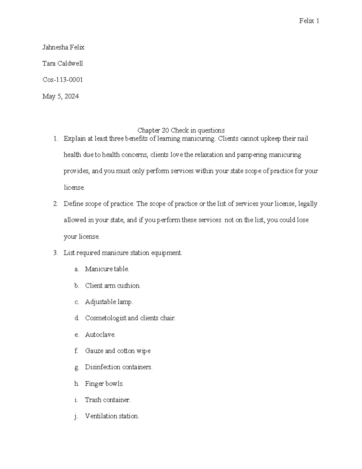 Chpt 12 Check in question - Jahnesha Felix Tara Caldwell Cos-113- April ...