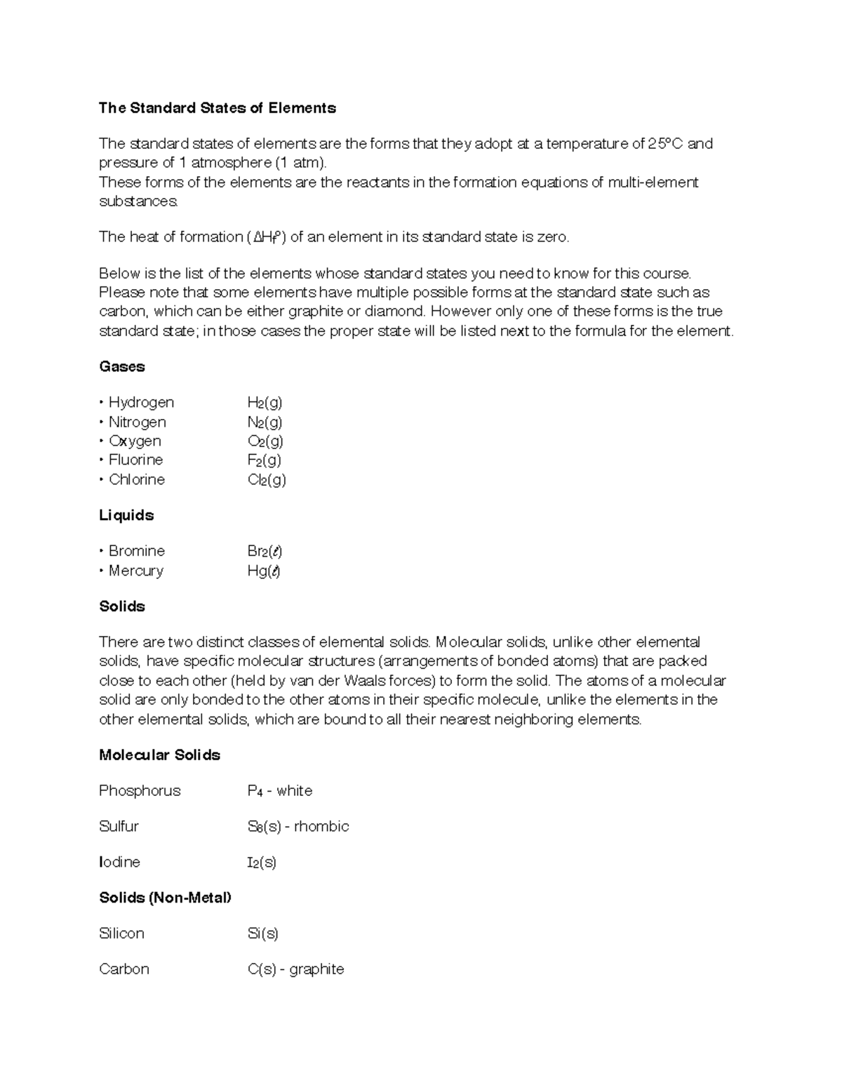 Standard States of Elements Key Ions - The Standard States of Elements ...