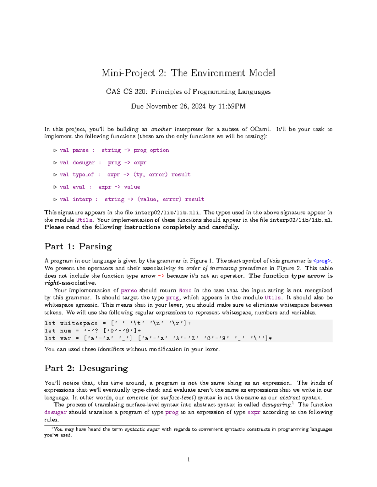 Building Interpreter - Mini-Project 2: The Environment Model CAS CS 320 ...