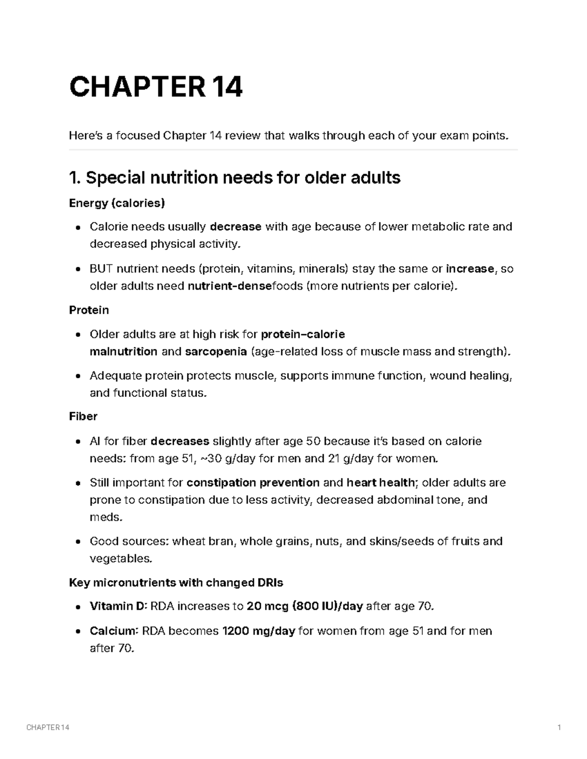 CHAPTER 14: Nutrition Needs and Health in Older Adults Review - Studocu
