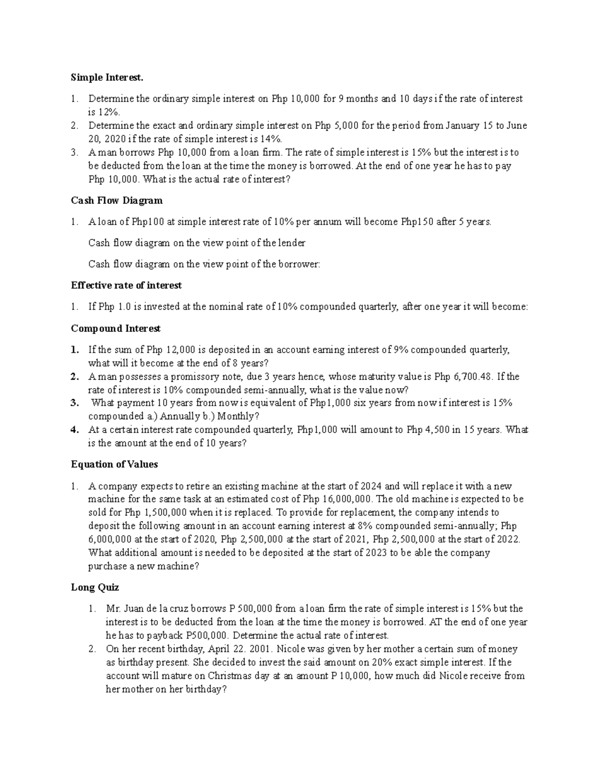 Basic Financial Calculations: Simple & Compound Interest Problems - Studocu