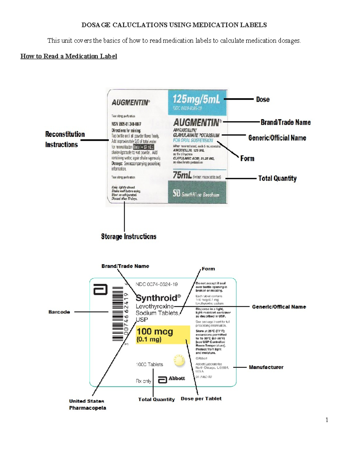 Dosage Calculations: Reading Medication Labels Practice Exercises - Studocu