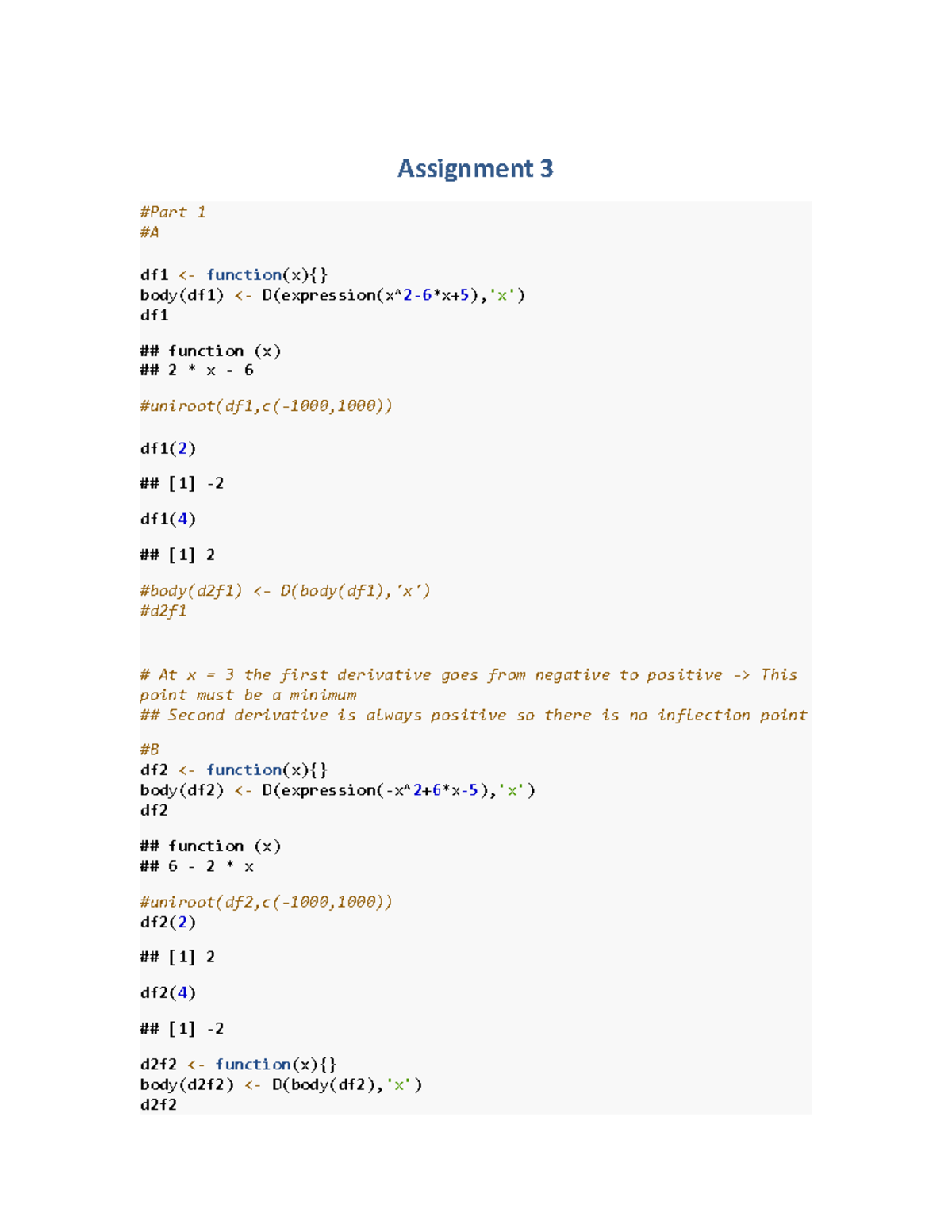 Assignment 3 - Analysis of Functions and Derivatives in R - Studocu
