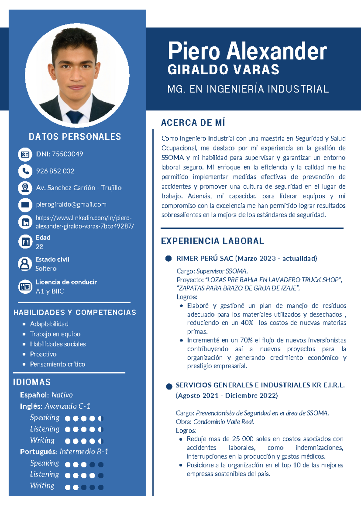 Curriculum Vitae para Supervisor SSOMA - Piero Alexander Giraldo - Studocu