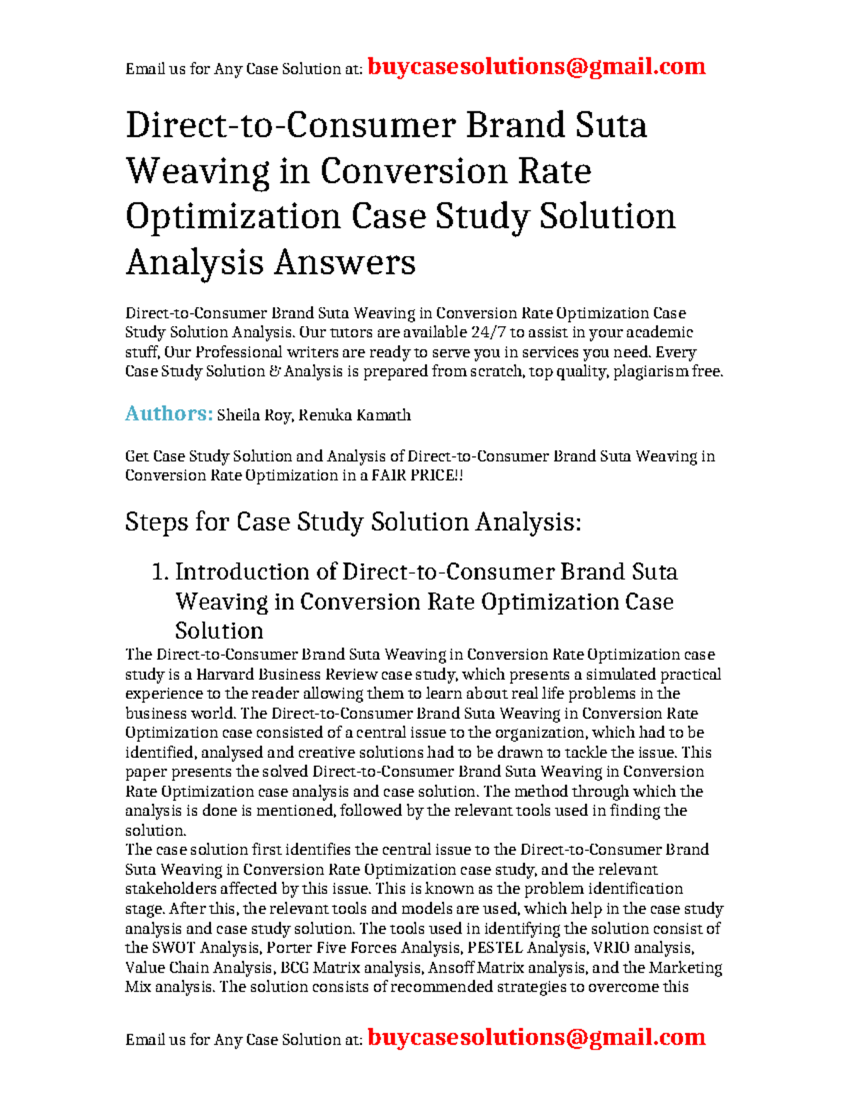 **Case Study Solution: D2C Brand Suta Weaving in Conv. Rate Opt. (HBR)** - Studocu