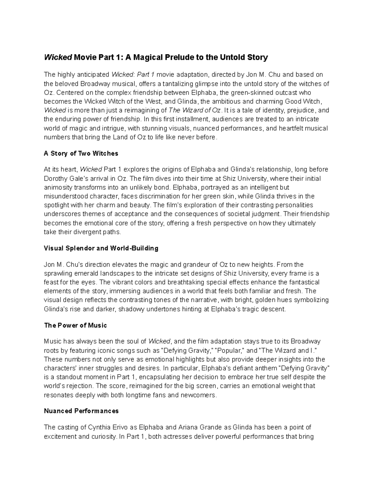 Wicked Movie Part 1 A Magical Prelude to the Untold Story - Chu and ...