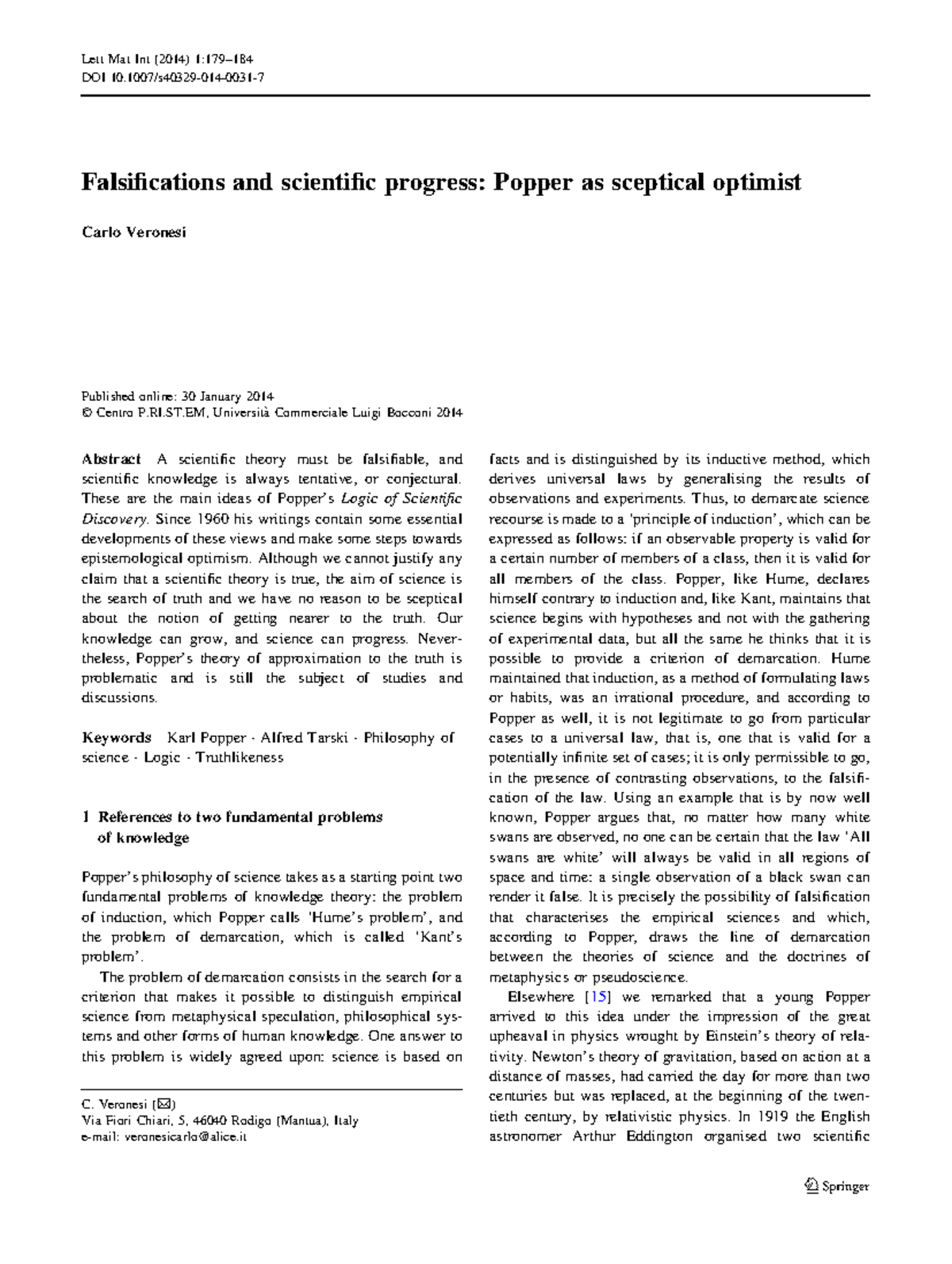 Karl Popper - Falsifications and scientific progress: Popper as ...